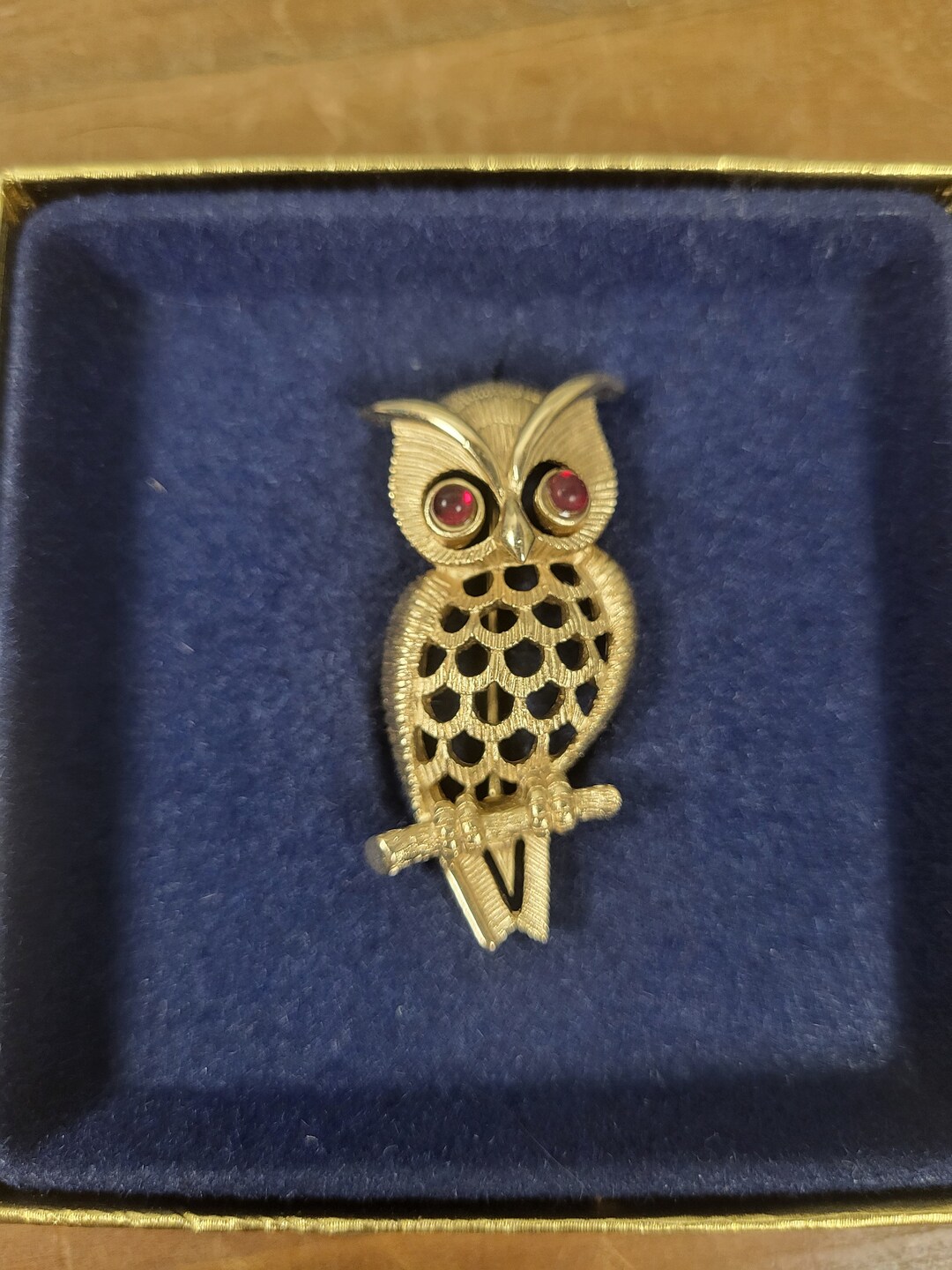 Vintage Avon Owl Brooch Pin - Gold Tone Owl With Red Rhinestones in ...