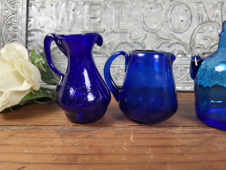 Vintage Cobalt Blue Hand Blown Glass Pitchers 4 to Choose - Etsy