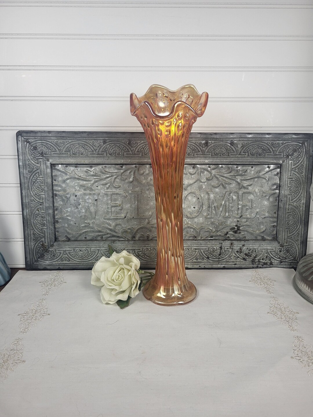 Antique Northwood Tree Trunk Marigold Swung Vase - Carnival Glass - Etsy