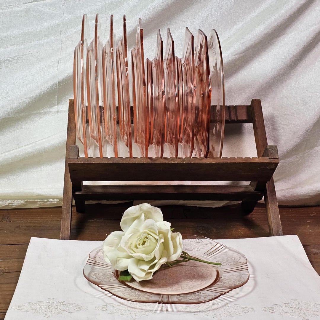 1930s Depression Era Elegant Glass Plate | Pink Cottagecore Tablescape ...