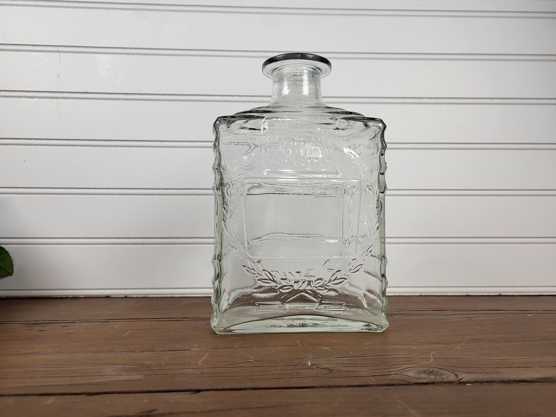 Vintage Post-prohibition Square Glass Bottle: Laurel Design, Owens ...