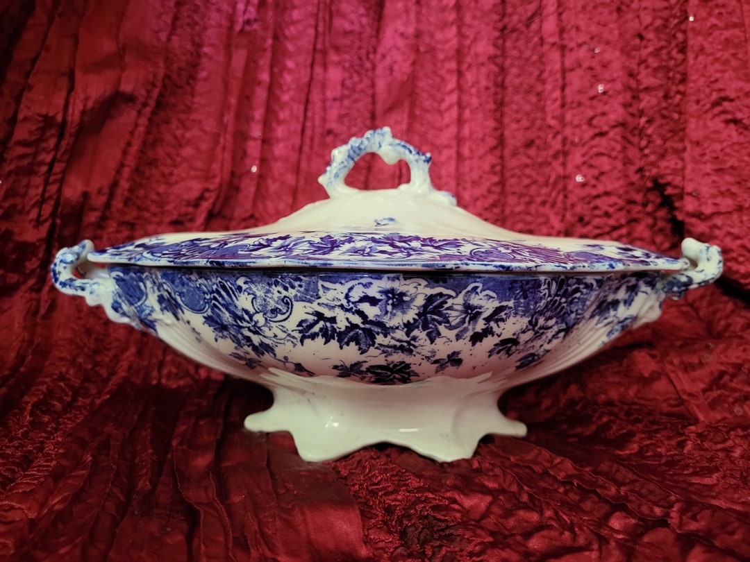Upper Hanley Pottery Co Rudyard Pattern Blue Semi-porcelain Covered ...
