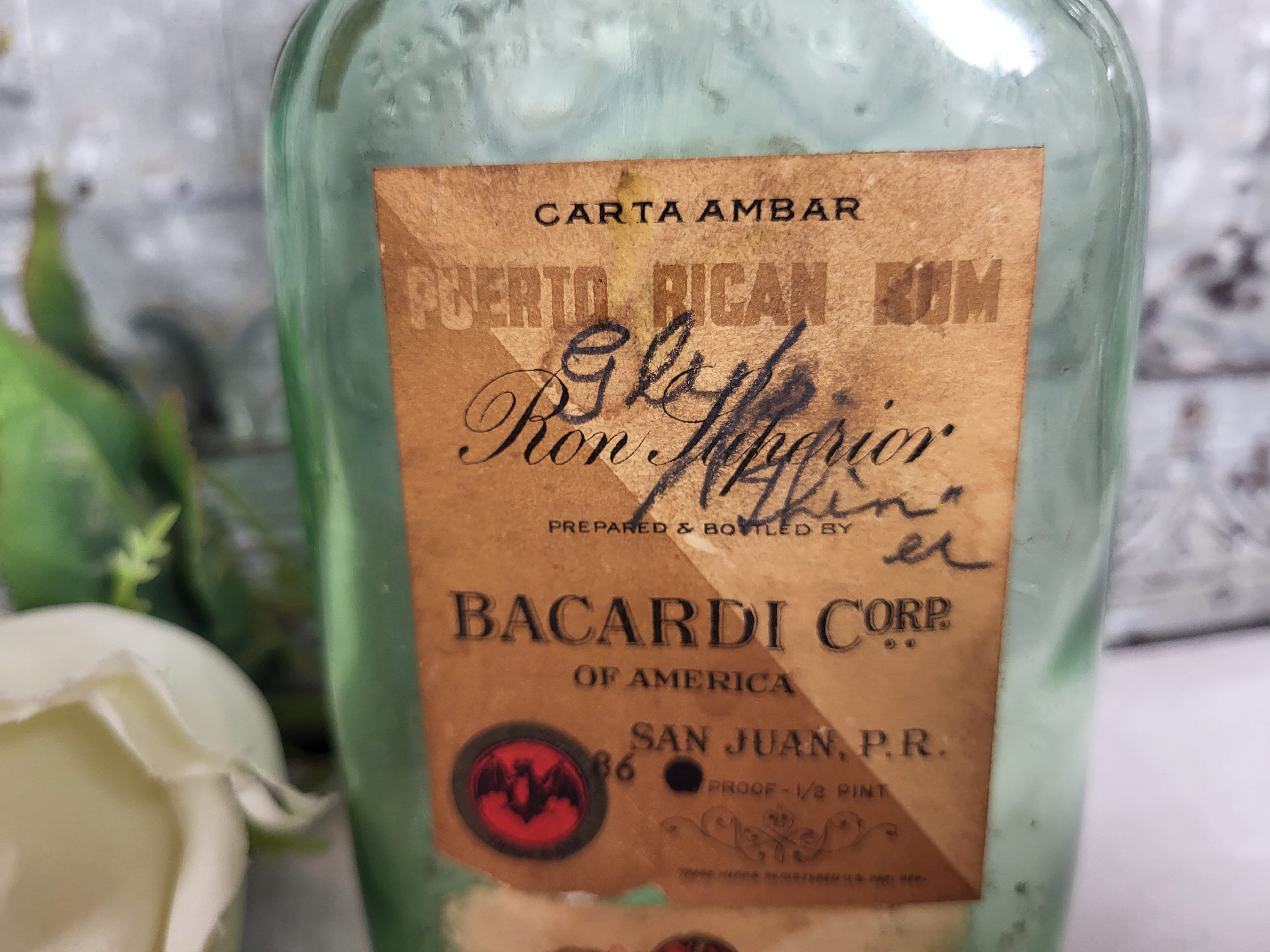 Post-prohibition Carta Ambar Puerto Rican Rum Green Glass Bottle With ...