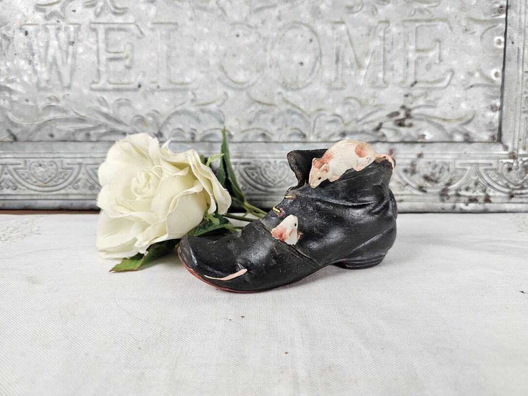 Unique 1970s Old Black Boot With Playful Mice | Made in Japan Trinket ...