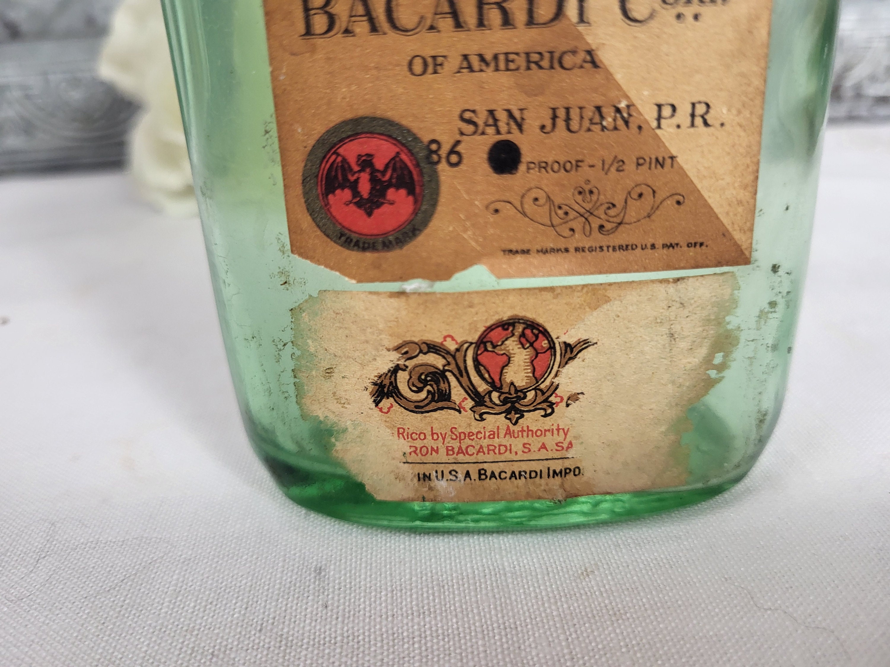 Post-prohibition Carta Ambar Puerto Rican Rum Green Glass Bottle With ...