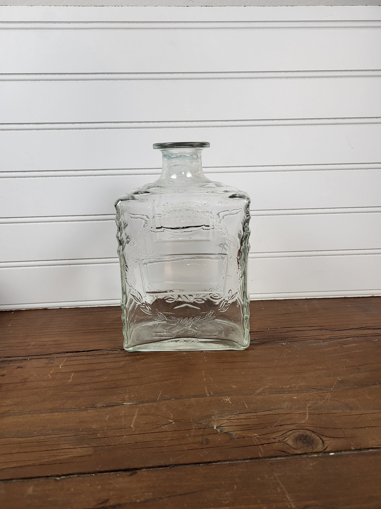 Vintage Post-prohibition Square Glass Bottle: Laurel Design, Owens ...