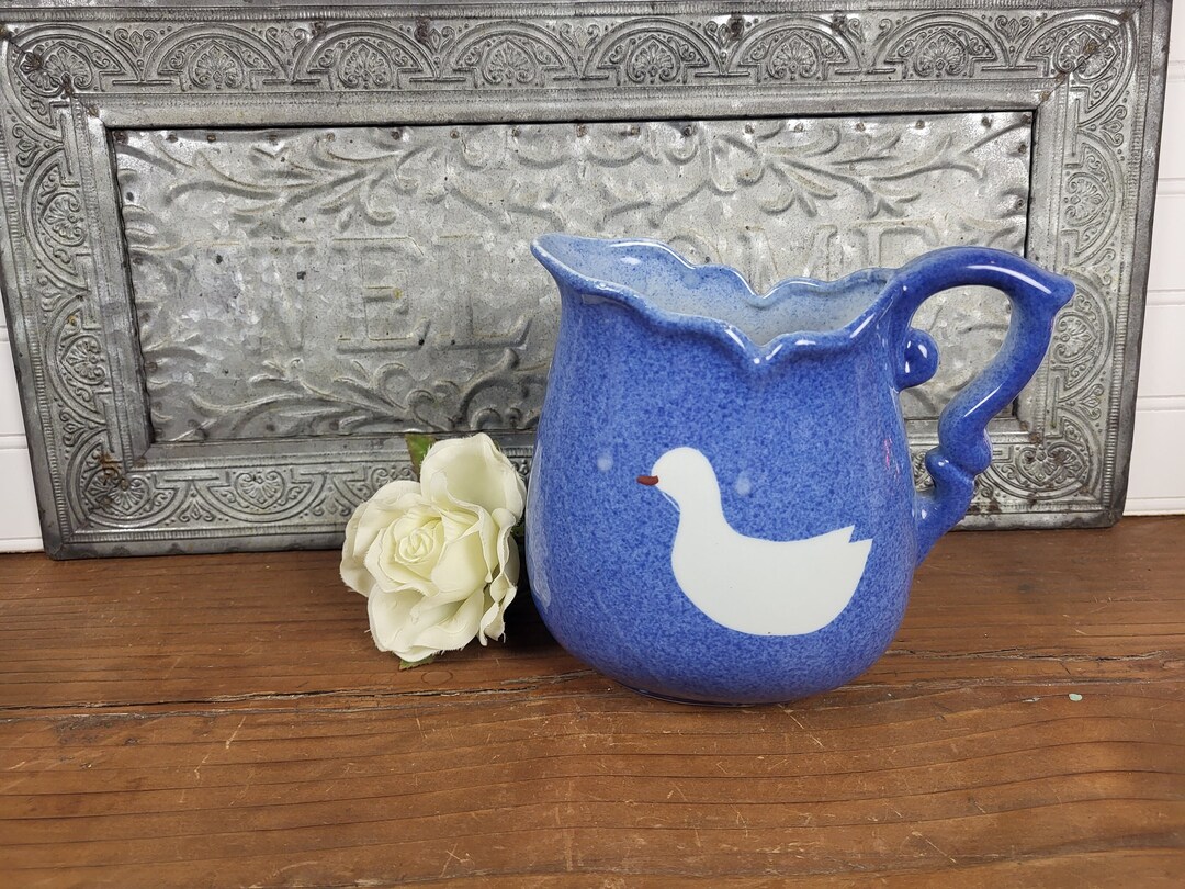 Blue Speckled Pitcher With Goose or Duck - Calico Crown China - Etsy