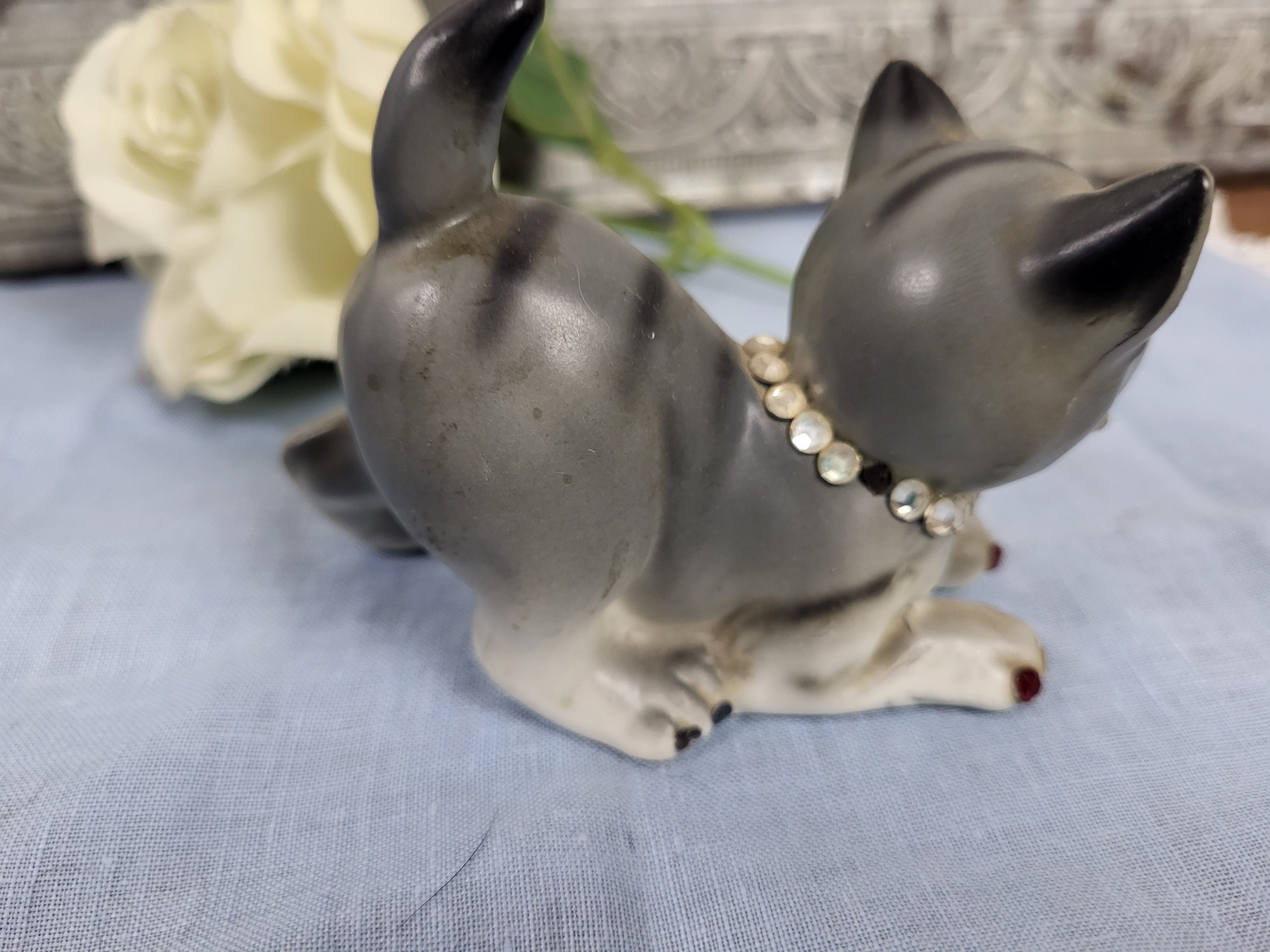 Rare Mid Century Cat Kitschy Tchotchke With Rhinestone Accents - Etsy