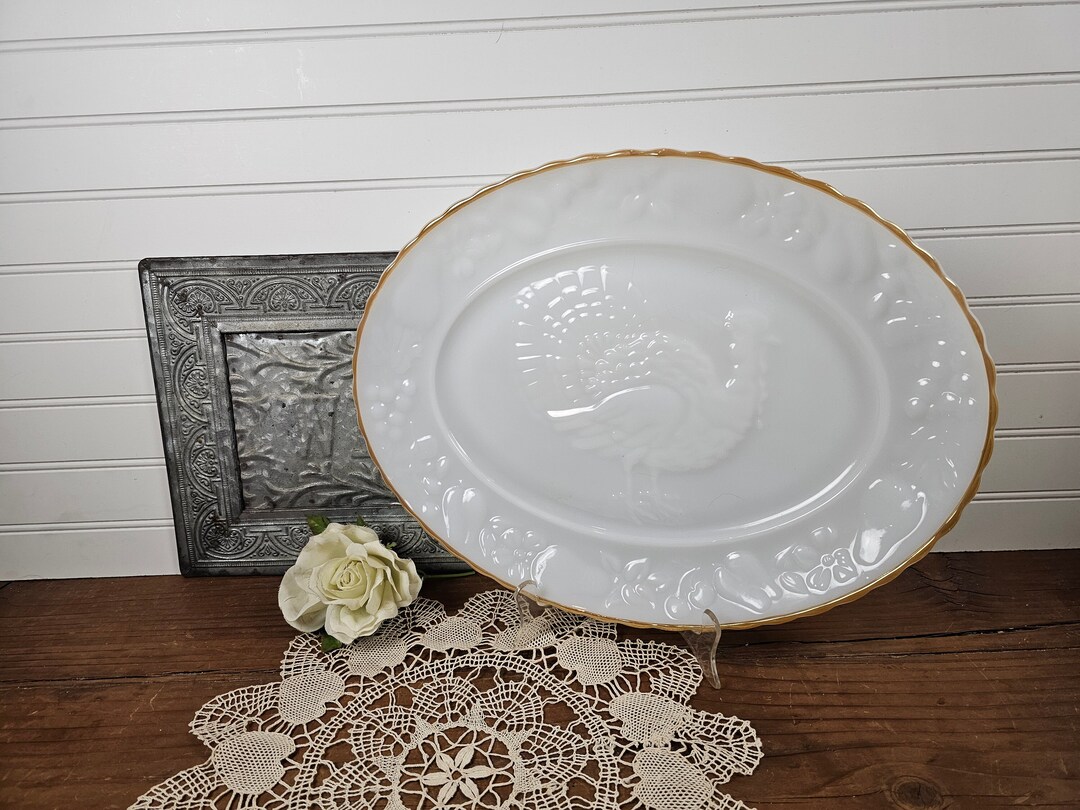 Vintage Milk Glass Turkey Platter - Anchor Hocking - Etsy