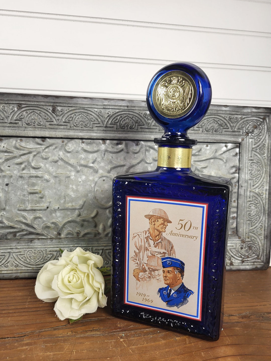 1969 Vintage American Legion 50th Anniversary Blue Decanter Bottle - JW ...