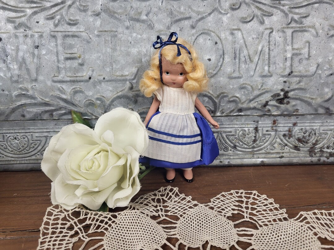 Antique Bisque Nancy Ann Storybook NASB Doll with Blue Dress and White ...