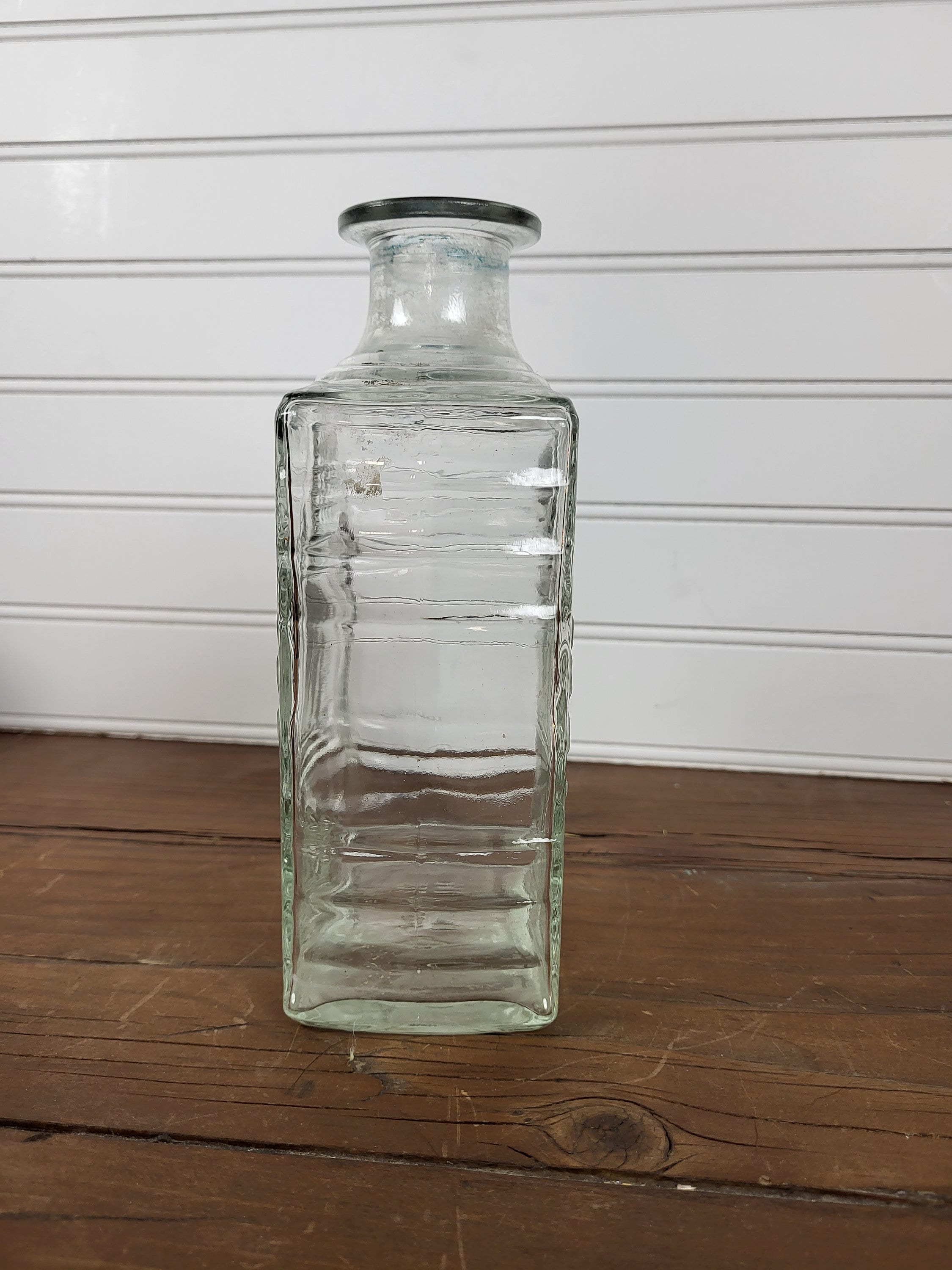 Vintage Post-prohibition Square Glass Bottle: Laurel Design, Owens ...