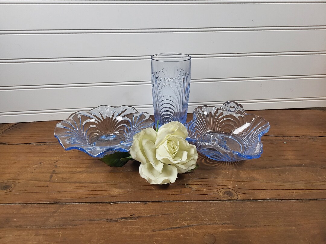 Cambridge Caprice Moonlight Blue: 5” Square Basket, 4-toed Crimped 6 ...