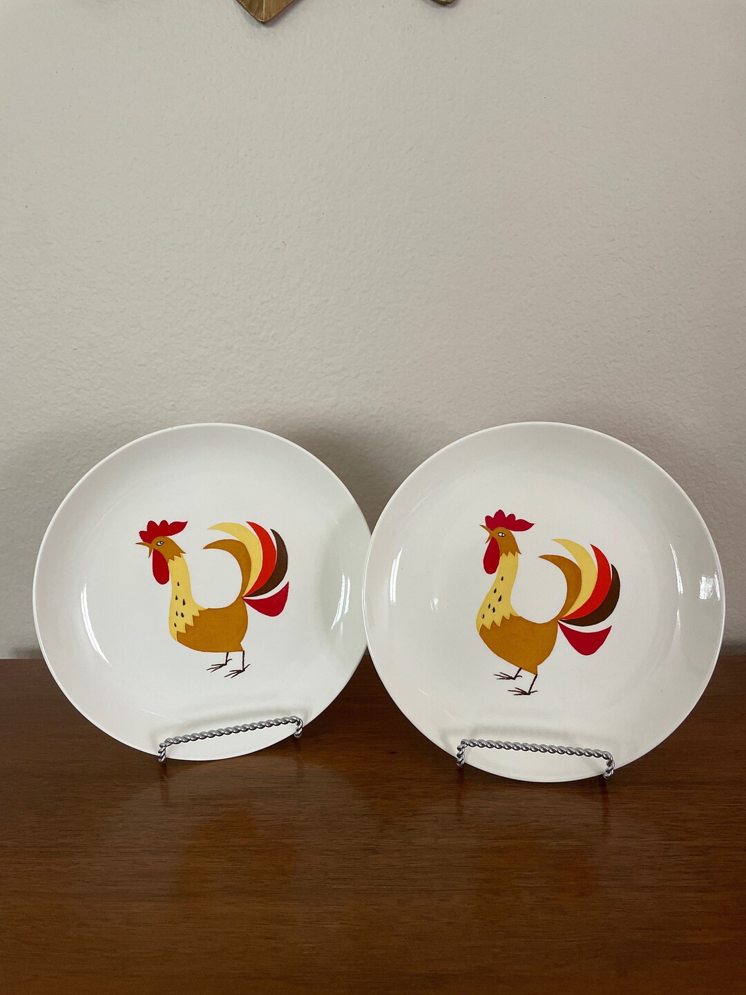 Vintage Rooster Dinner Plates, 1960's Holt Howard Rooster Coq Rouge ...