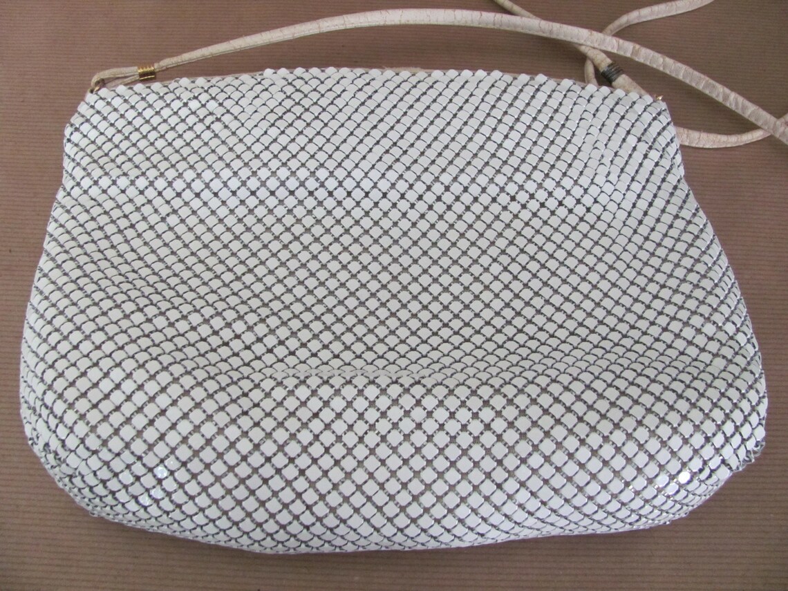 Vintage Metal Mesh Purse, 1980's White Metal Mesh Shoulder Bag, Clutch ...