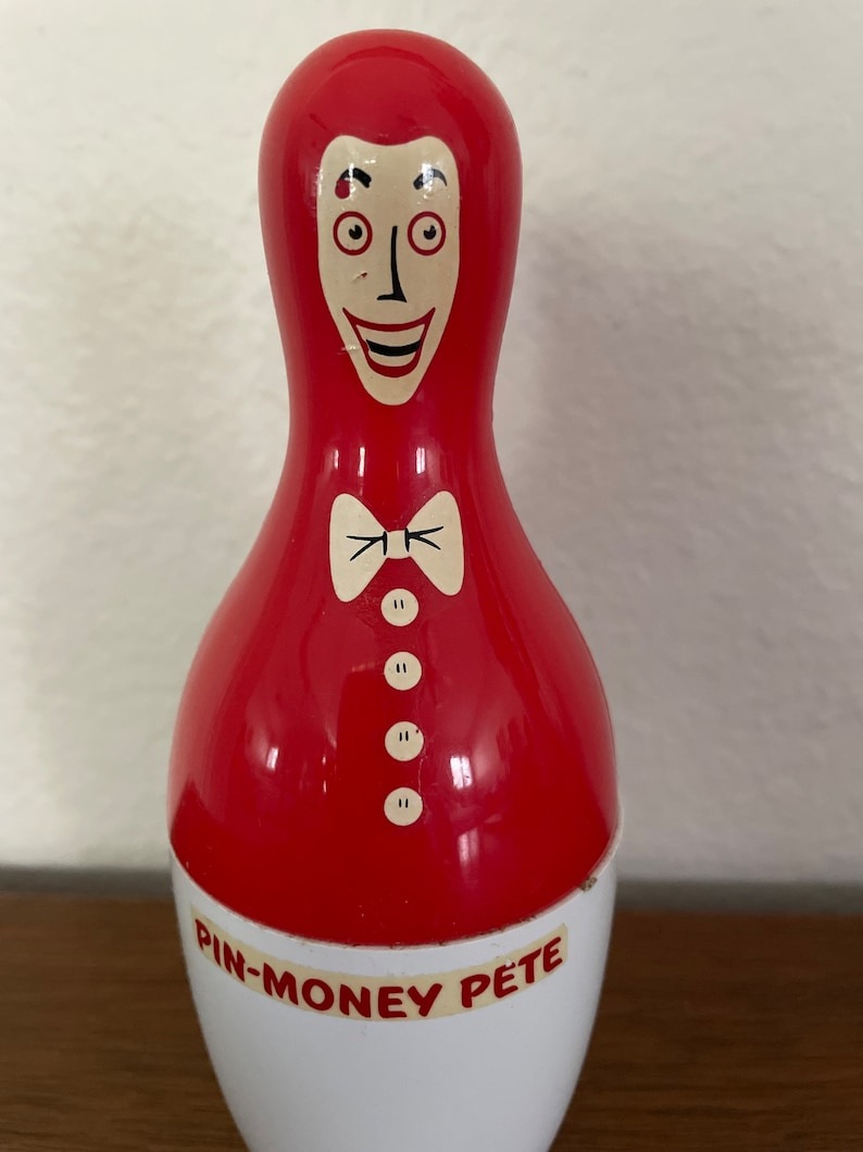 Vintage Bowling Pin Bank, 1960's Pin Money Pete Plastic Bowling Pin ...