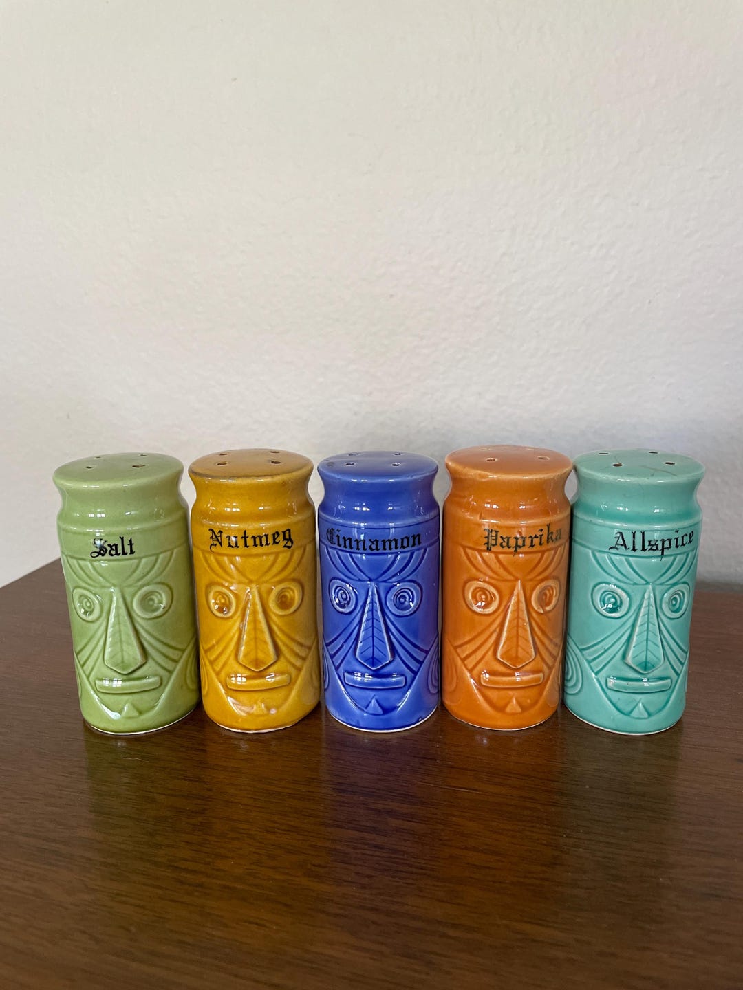 Vintage Tiki Spice Jar Set, 1960's Ceramic Tiki Head Spice Jars, Set of ...