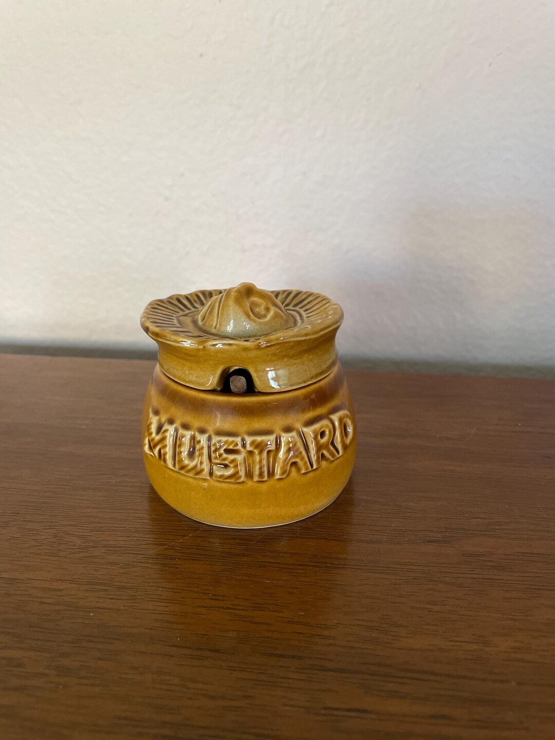 Vintage Condiment Jar, 1970's Royal Norfolk Ceramic Mustard Jar, Gold ...