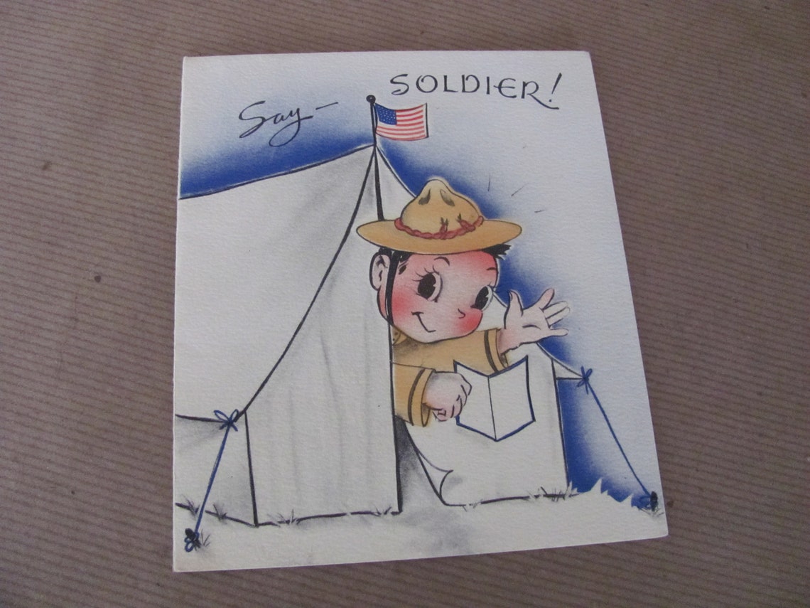 Vintage Soldier Greeting Card 1940's Say Soldier Card | Etsy