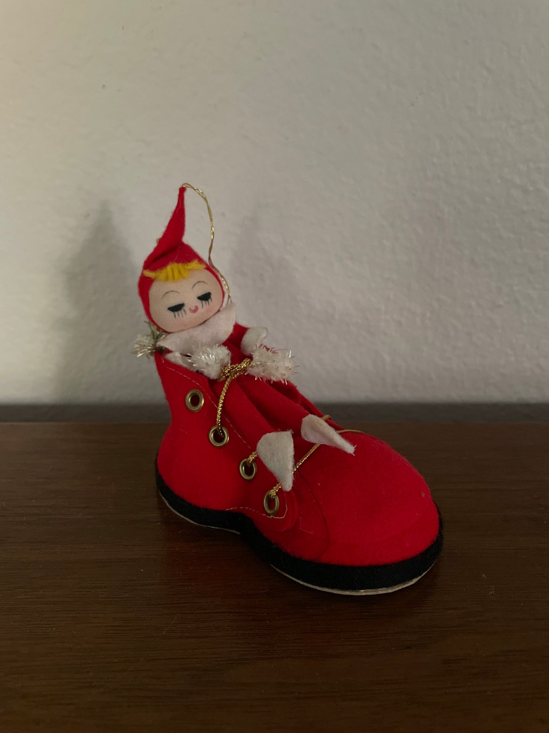 Vintage Pixie Elf Ornament, 1960's Pixie Elf in Boot Ornament, Felt Elf ...