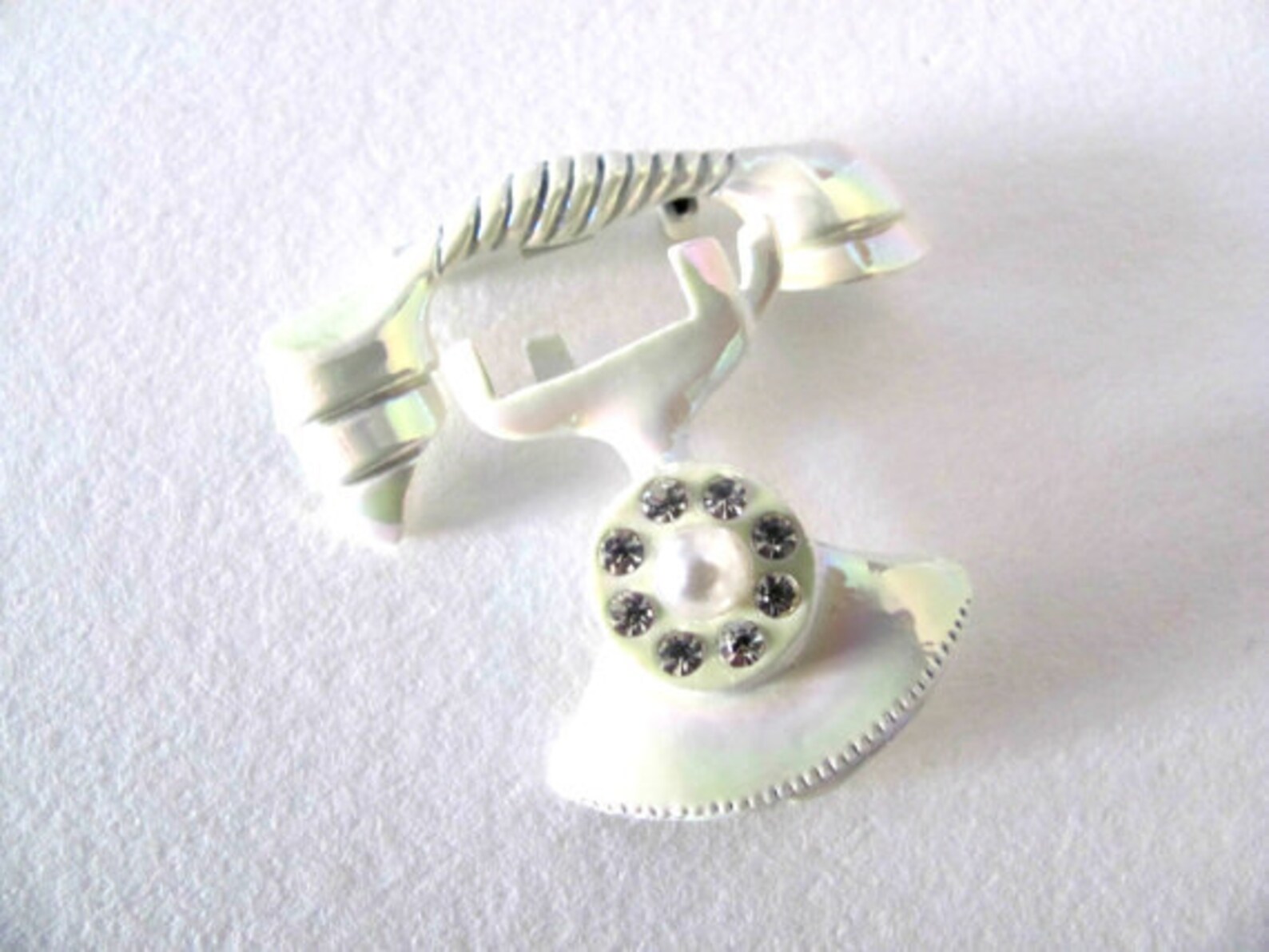 Vintage Telephone Brooch, Pin, 1960's Enamel Telephone Brooch, White ...