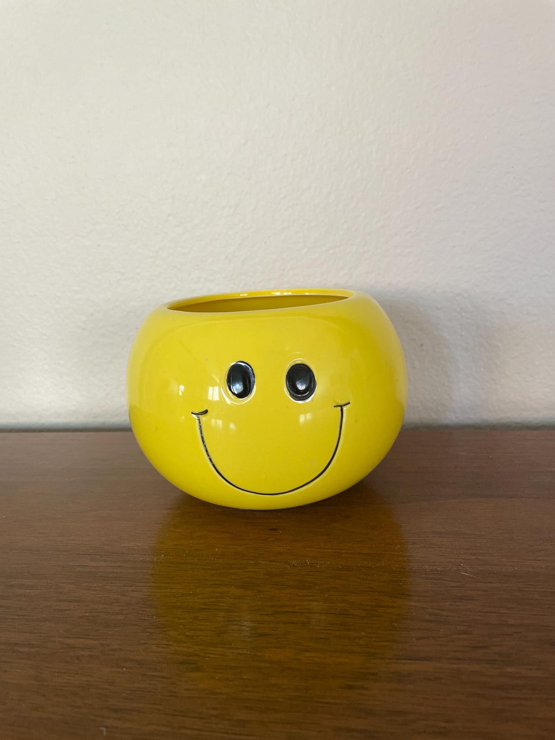 Vintage Ceramic Smiley Face Planter, Yellow Happy Face Planter Pot, Mod ...