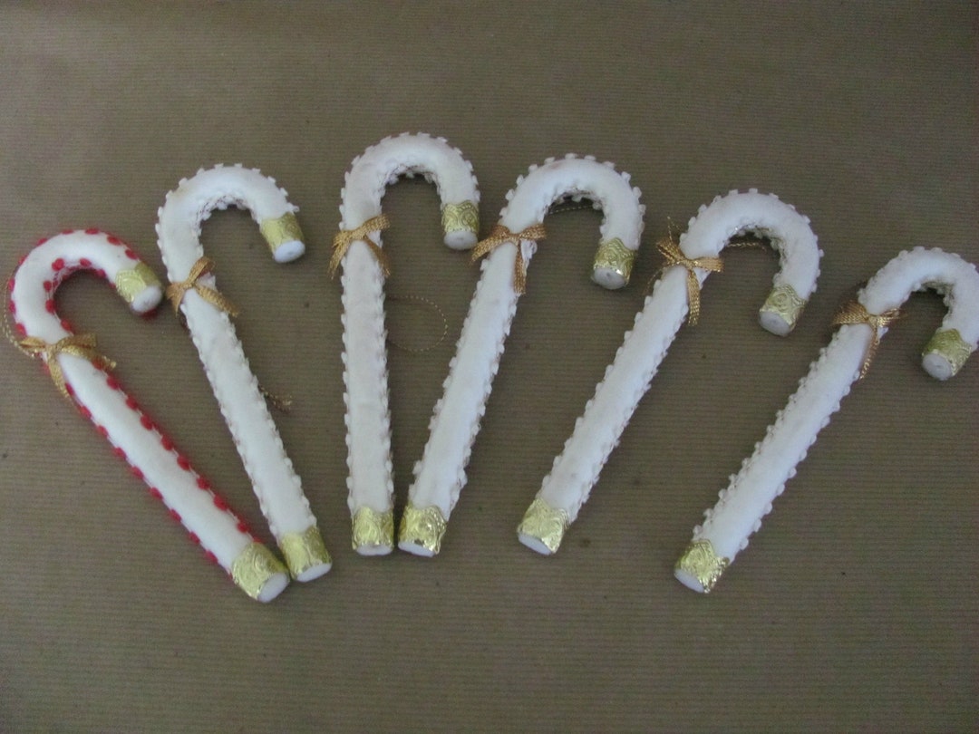 Vintage Candy Cane Ornaments, 1960's White Flocked Candy Cane Ornaments ...