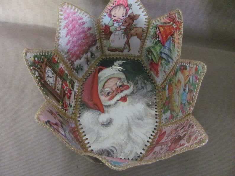 Vintage Christmas Card Bowl, 1970's Crochet Christmas Card Bowl ...