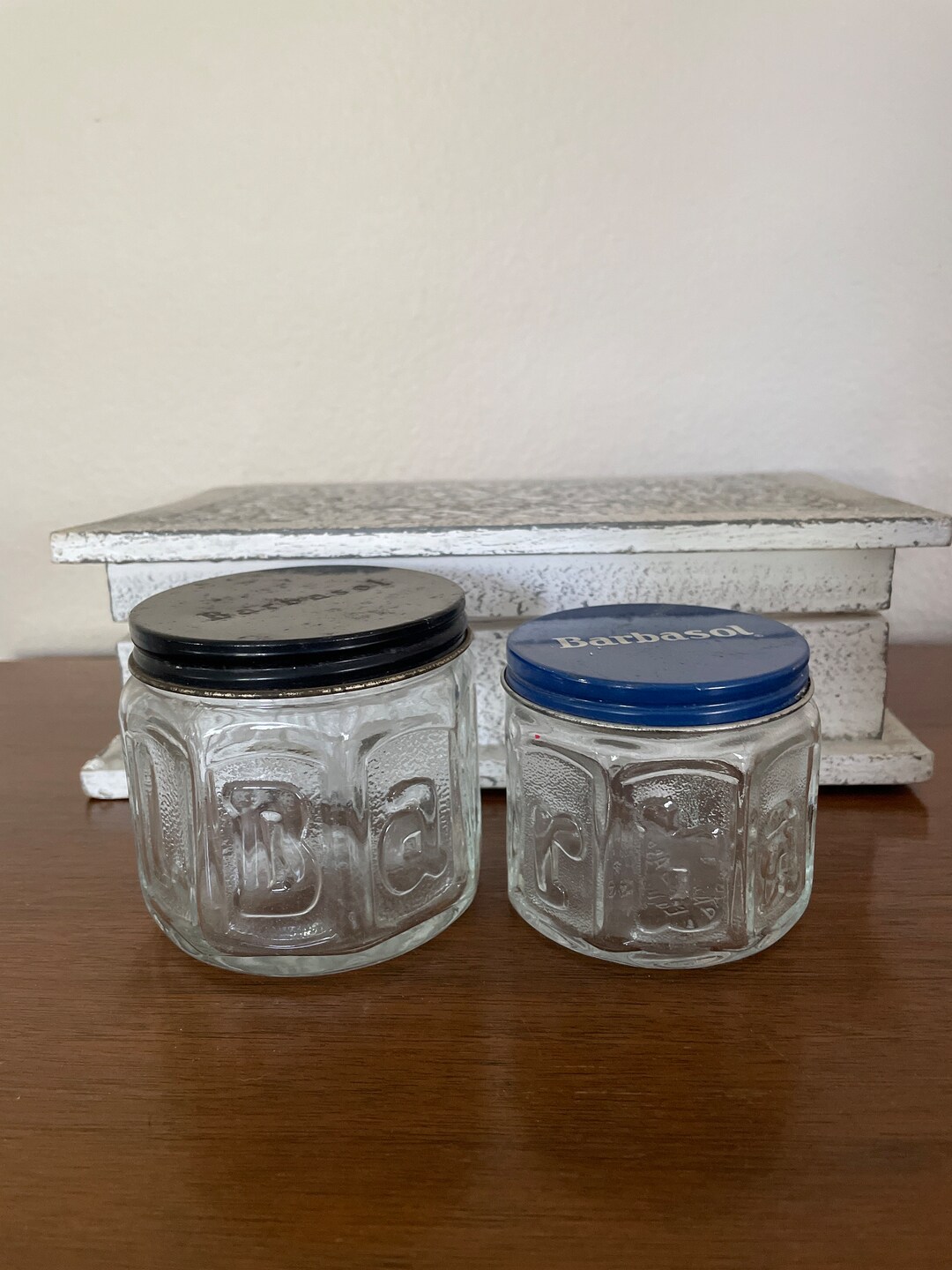Vintage Glass Shaving Cream Jars, 1950's Barbasol Shaving Cream Jars ...