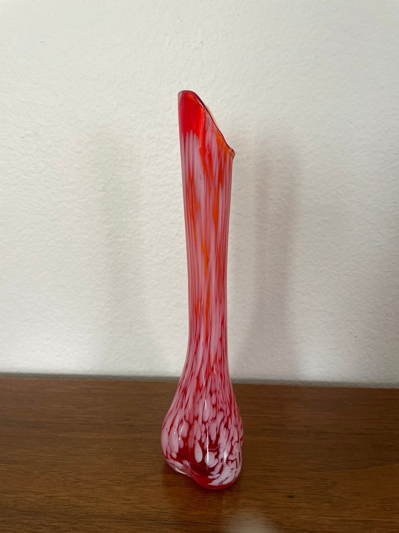 Vintage Red Glass Vase 1960's Red-orange With White - Etsy