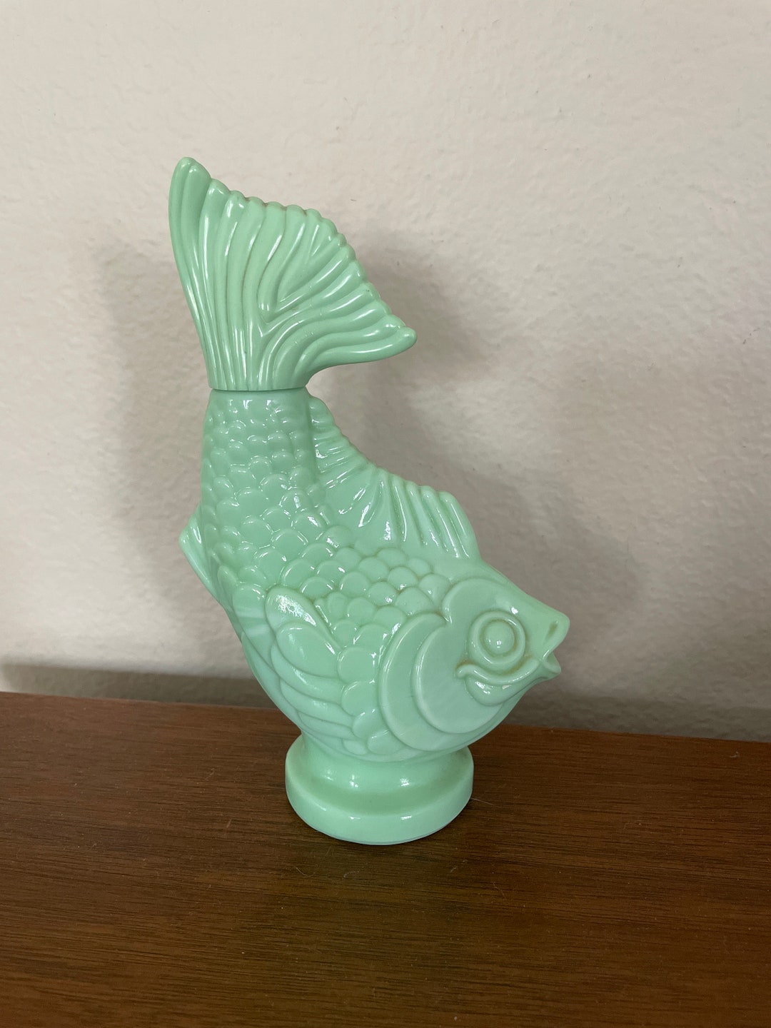 Vintage Avon Fish Bottle, 1970s Avon Green Milk Glass Bottle ...