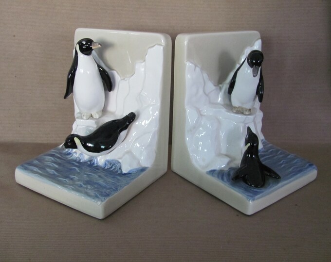 Vintage Penguin Bookends, 1980's Otagiri Ceramic Penguin Bookends ...