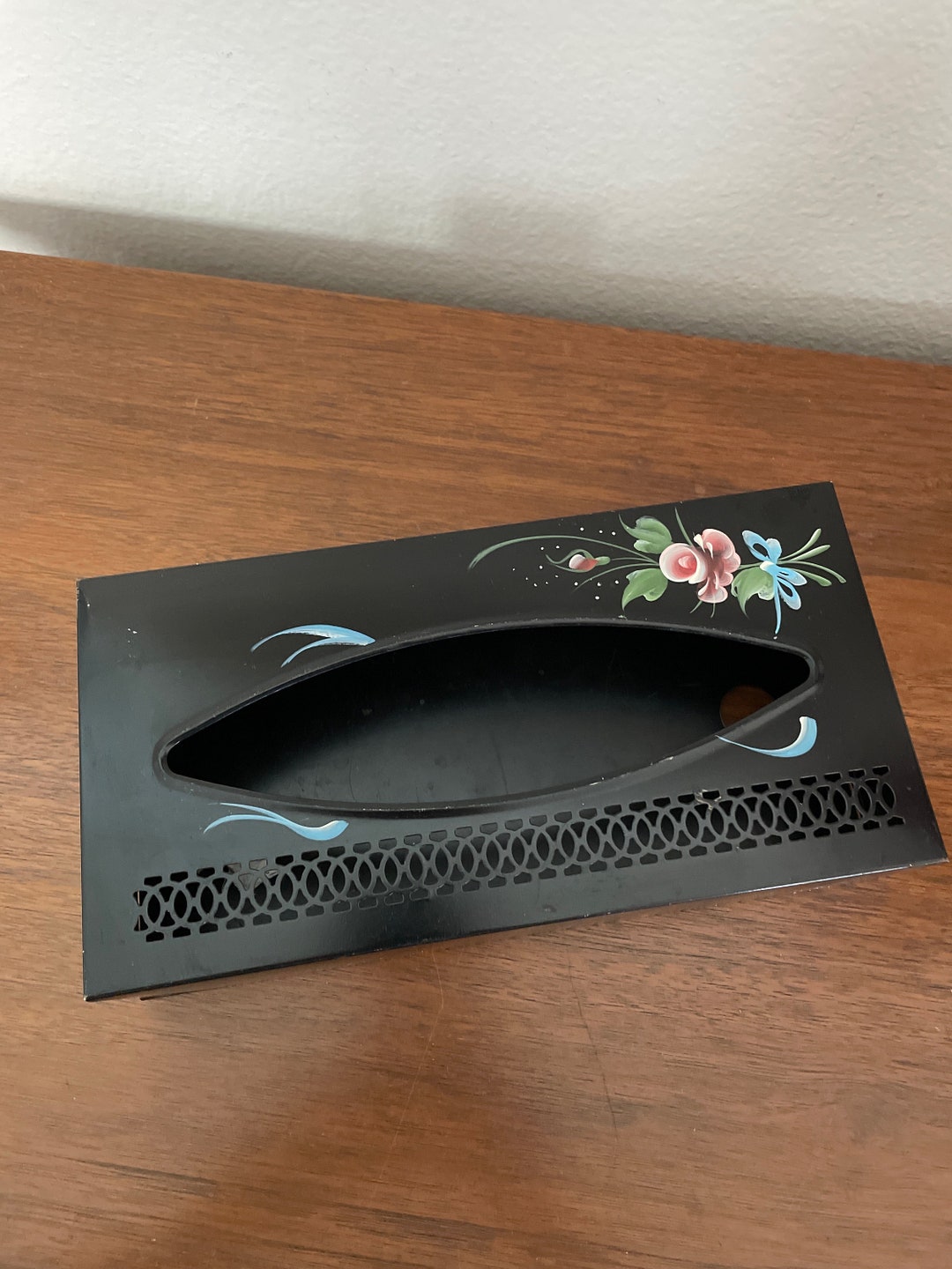Vintage Metal Tissue Holder, Box, 1950's Black Painted Tissue Holder ...