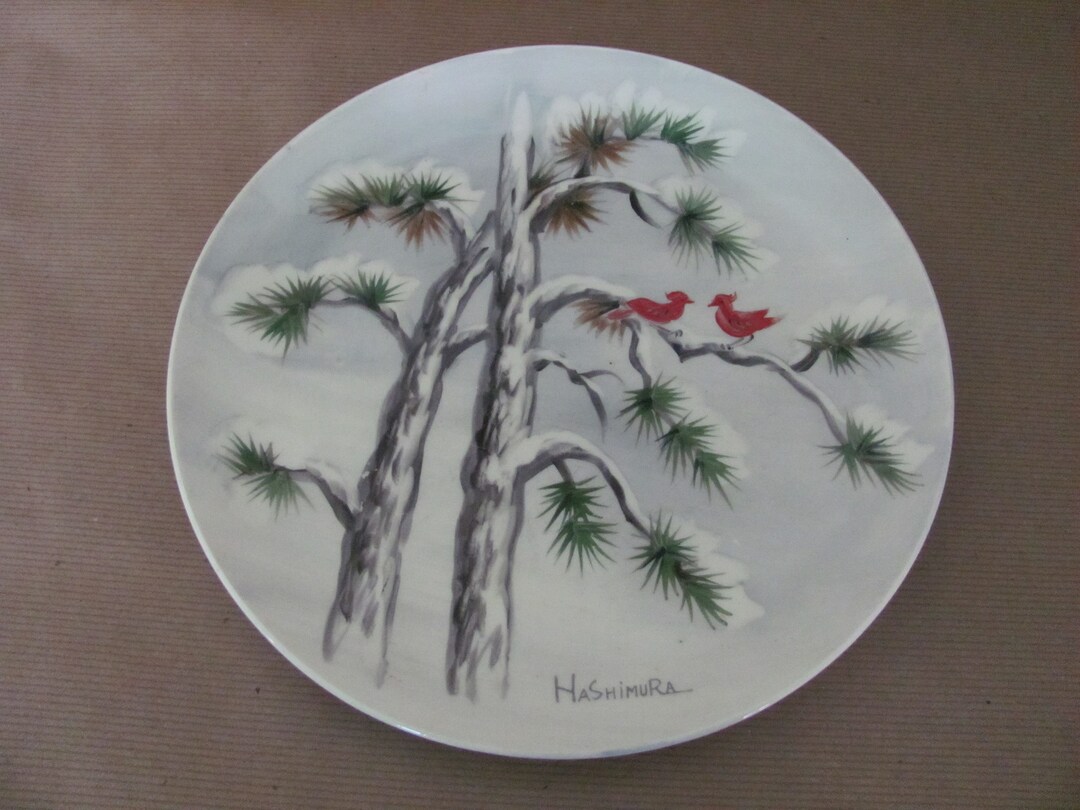 Vintage Christmas Plate, 1970's Ucagco Hashimura Winter Scene, Snowy ...