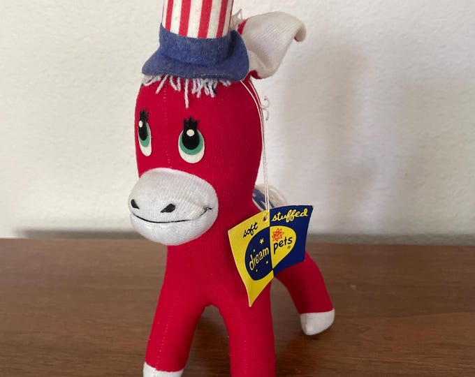 Vintage Stuffed Donkey, 1970s Dakin Dream Pets Demo Donkey, Patriotic ...