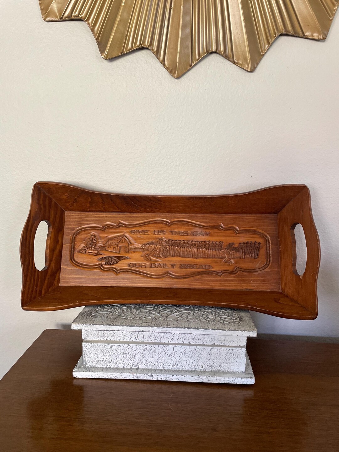 Vintage Carved Wood Bread Tray, 1970's Give Us This Day Our Daily Bread ...