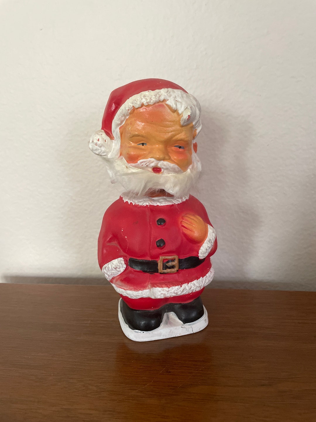 Vintage Christmas Santa Figurine, 1960's Paper Mache Santa Bobblehead ...