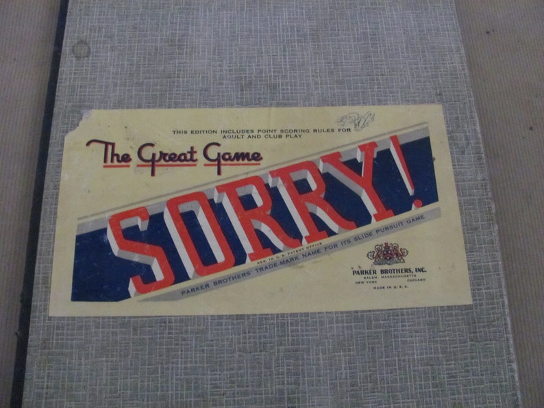 Vintage Sorry Game Board 1950's Parker Brothers Sorry - Etsy