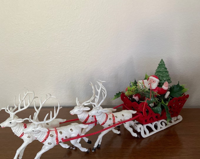 Vintage Christmas Decoration, 1960's Christmas Santa and Reindeer ...