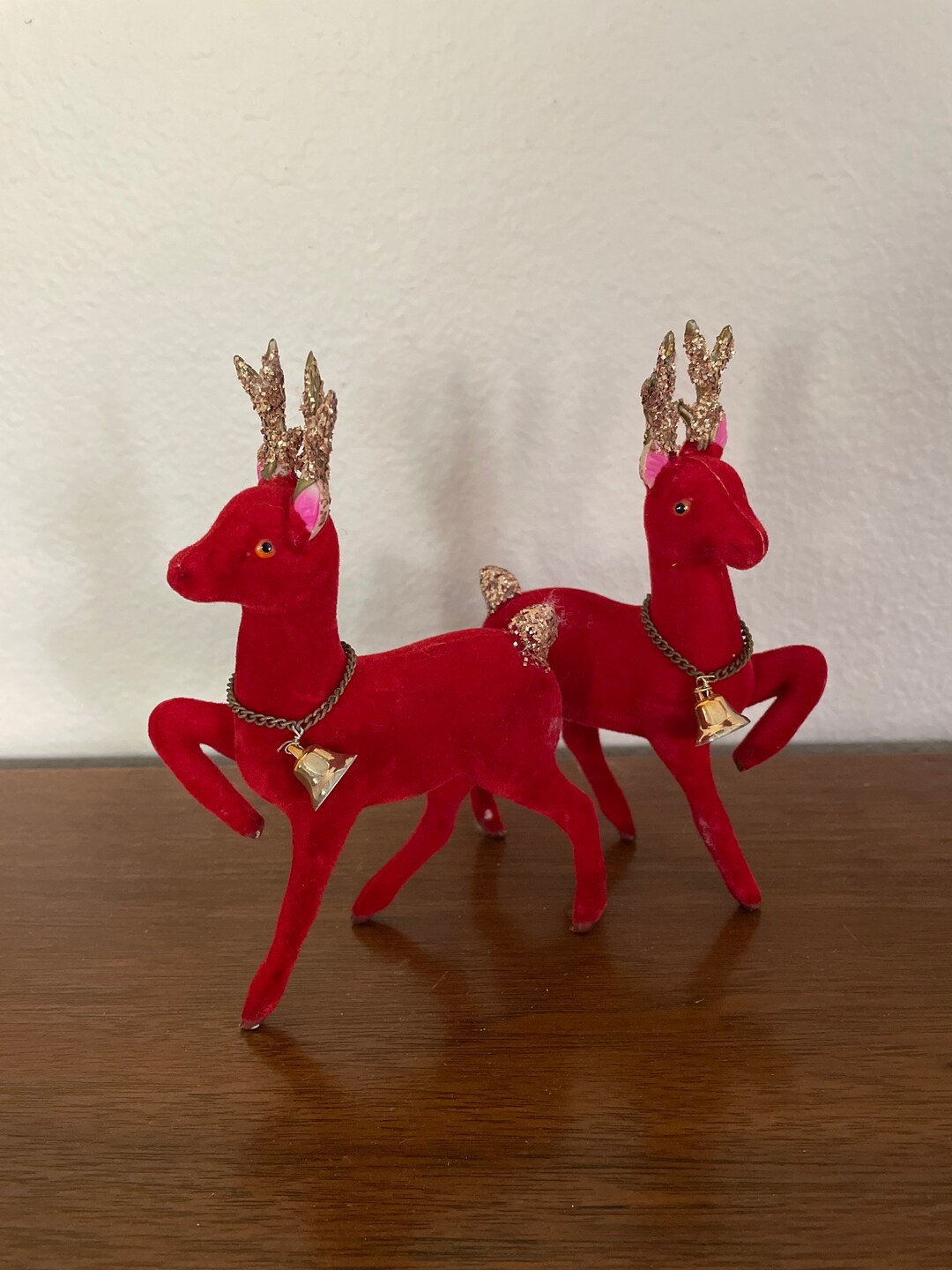 Vintage Christmas Reindeer 1960's Red Flocked Reindeer - Etsy