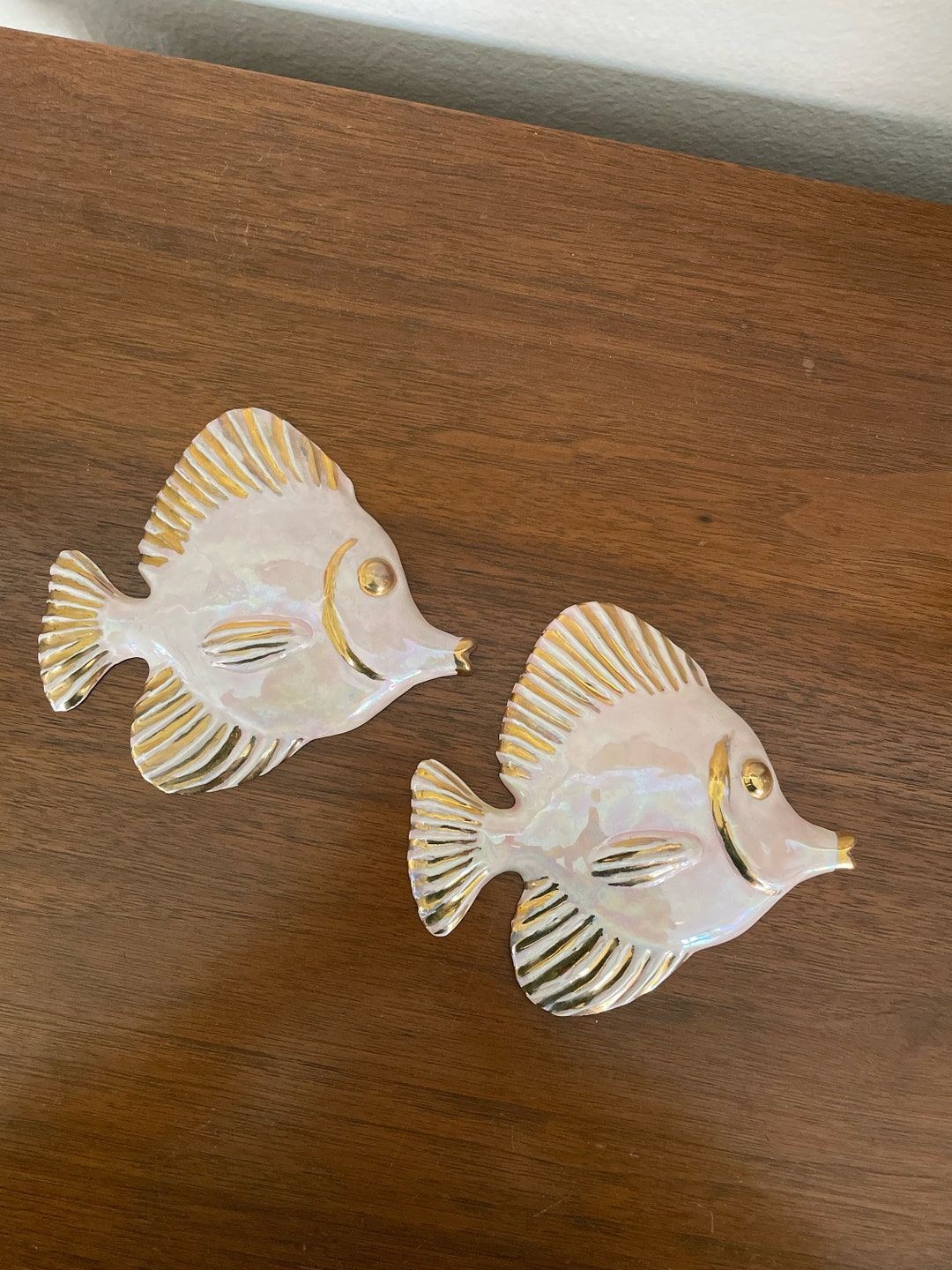 Vintage Fish Wall Plaques, 1960's Pink Ceramic Fish Wall Plaques, Pink ...