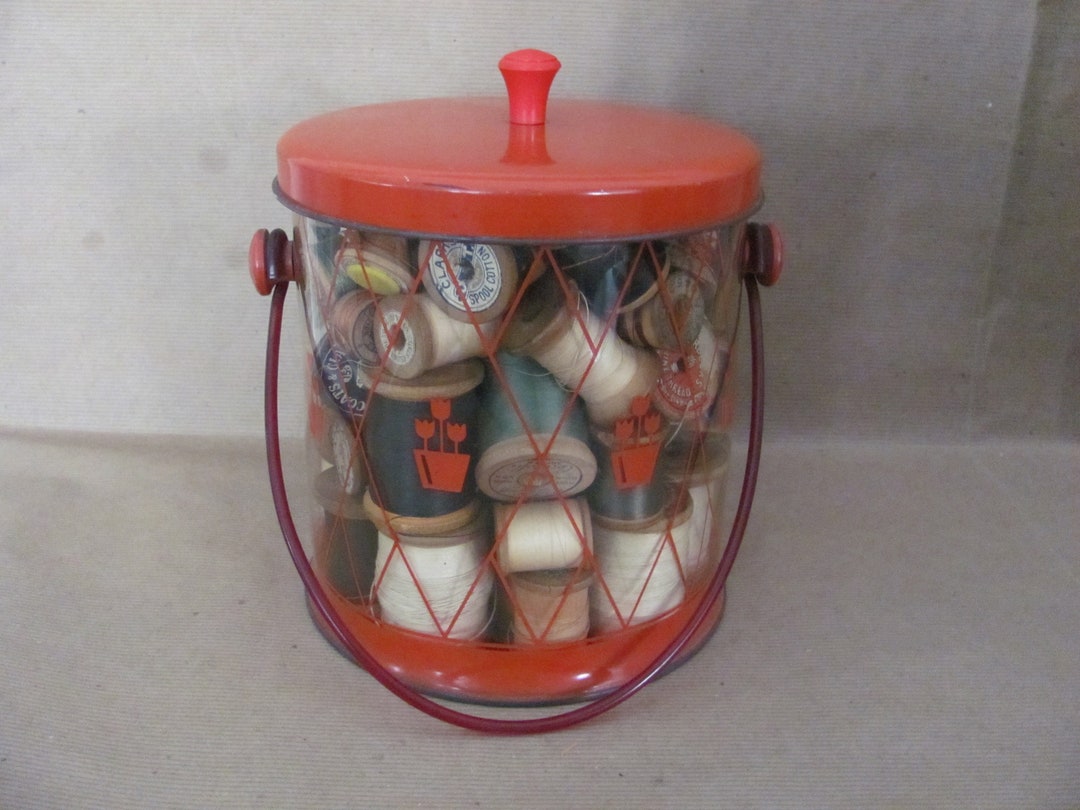 Vintage Sewing Box, Thread Lot, 1950's Wood Spool Thread Lot, Vinyl ...