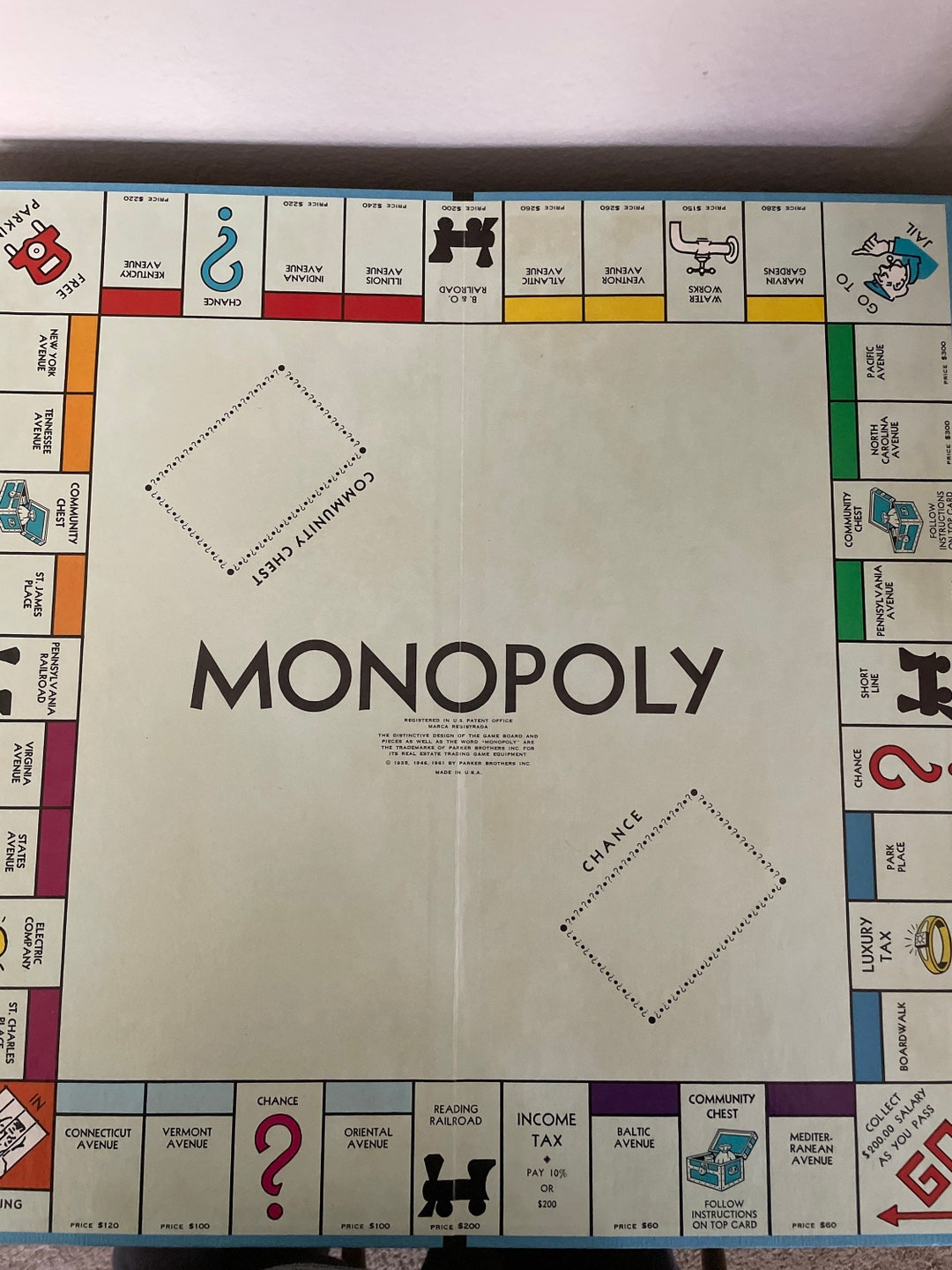 Vintage Monopoly Game Board, 1960's Parker Brothers Monopoly Cardboard ...