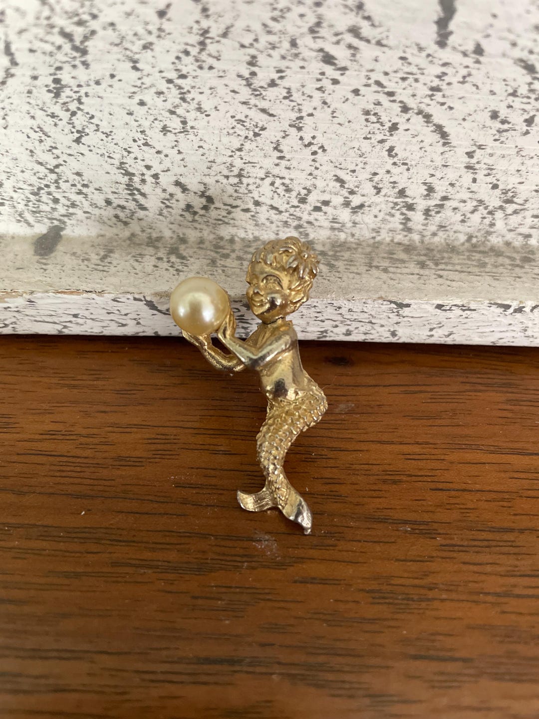 Vintage Mermaid Brooch, Pin, 1960's Mamselle Gold Mermaid Holding Pearl ...