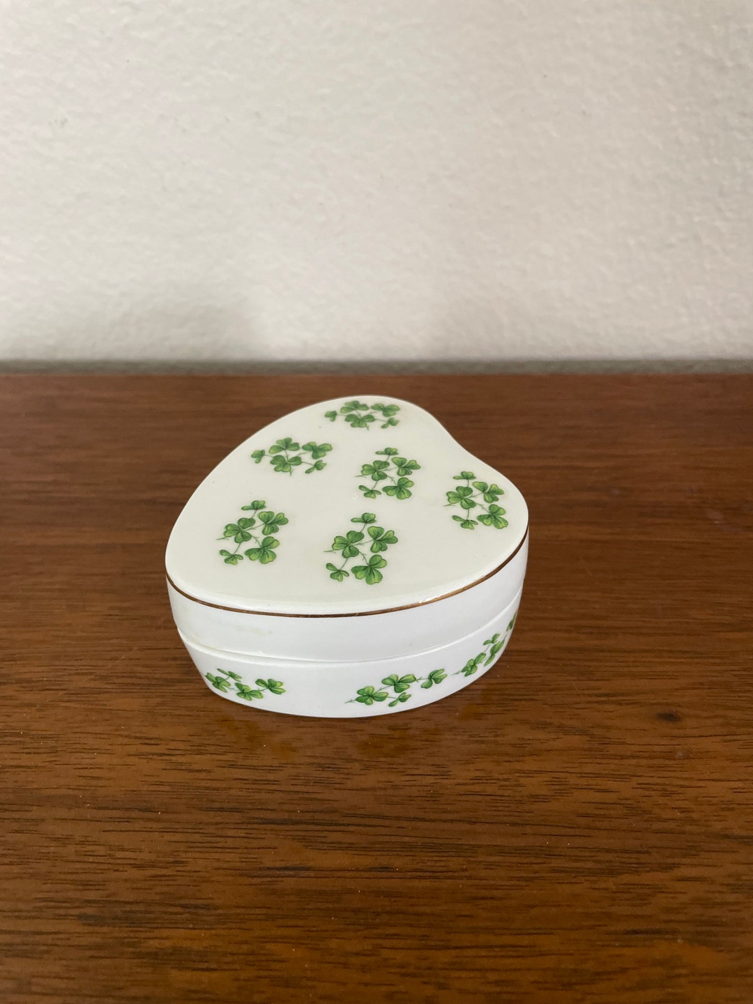 Vintage Shamrock Trinket Box, 1970's Healacraft Ceramic Heart Trinket ...