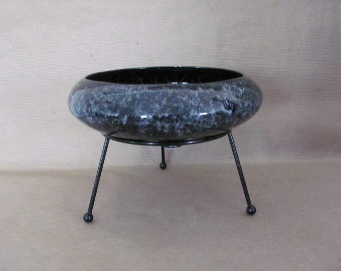 Vintage Black Planter, 1960's Ceramic Bowl Planter With Stand, 1960's ...