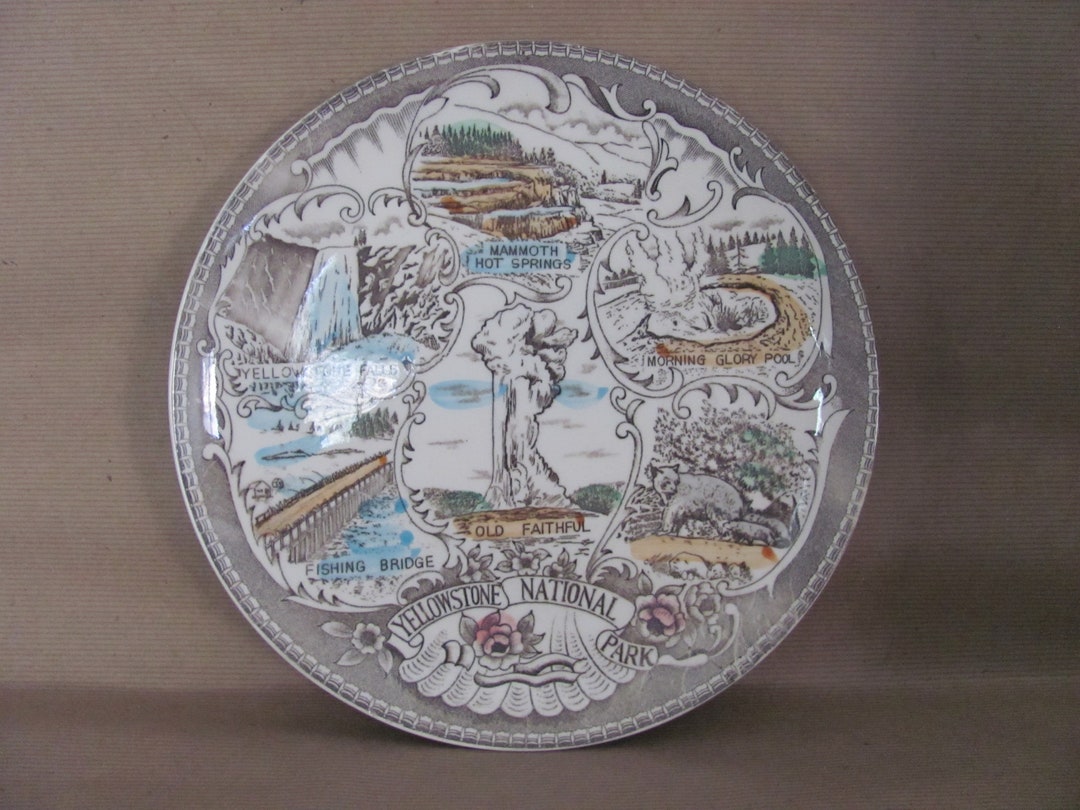 Vintage Yellowstone Plate, 1960's Ceramic Yellowstone National Park ...