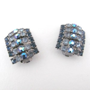 Vintage Blue Earrings, Blue Rhinestone Earrings, 1950's Weiss ...