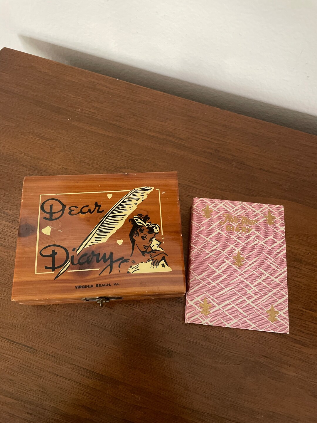 Vintage Wood Trinket Box, 1960's Dear Diary Wood Lacquer Box With Diary ...
