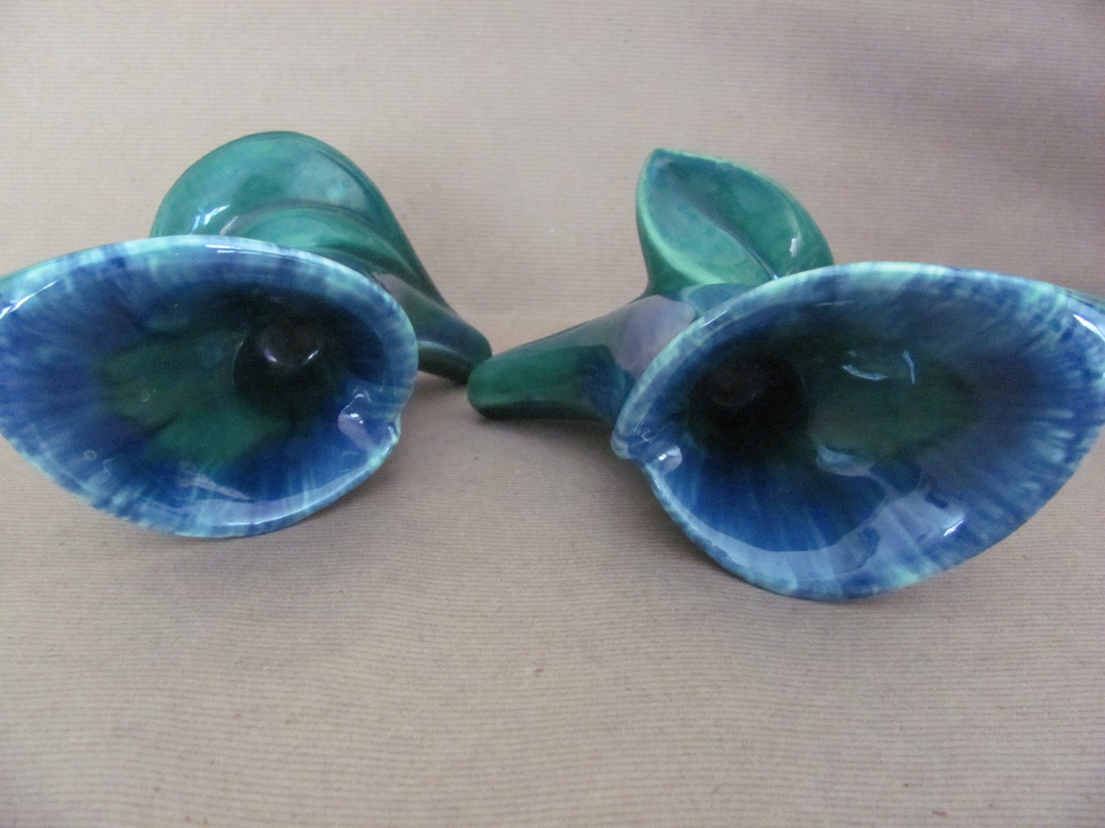 Vintage Ceramic Tulip Shape Candle Holders, 1960's USA Pottery Blue and ...